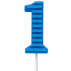 Papyrus Number 1 Birthday Candle, Blue Stripes (1-Count)