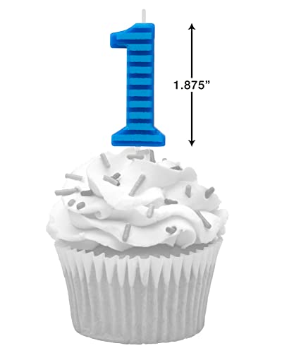 Papyrus Number 1 Birthday Candle, Blue Stripes (1-Count)