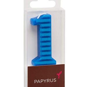 Papyrus Number 1 Birthday Candle, Blue Stripes (1-Count)