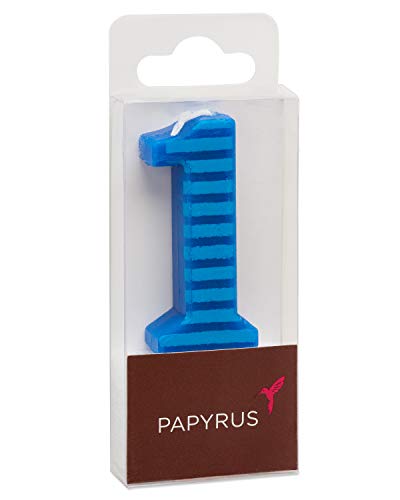 Papyrus Number 1 Birthday Candle, Blue Stripes (1-Count)