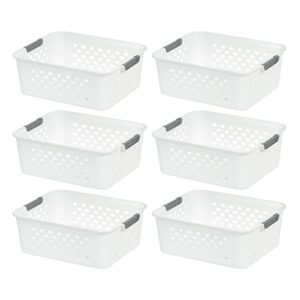 IRIS USA Plastic Storage Basket, 6-Pack, Medium, Shelf Basket Organizer for Pantries, Kitchens, Cabinets and Bedrooms White