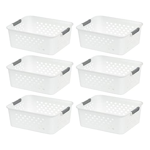 IRIS USA Plastic Storage Basket, 6-Pack, Medium, Shelf Basket Organizer for Pantries, Kitchens, Cabinets and Bedrooms White