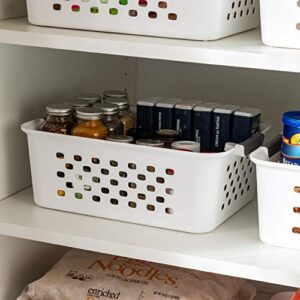 IRIS USA Plastic Storage Basket, 6-Pack, Medium, Shelf Basket Organizer for Pantries, Kitchens, Cabinets and Bedrooms White