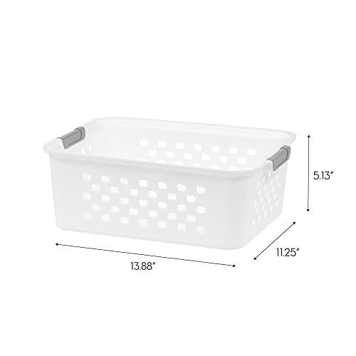 IRIS USA Plastic Storage Basket, 6-Pack, Medium, Shelf Basket Organizer for Pantries, Kitchens, Cabinets and Bedrooms White