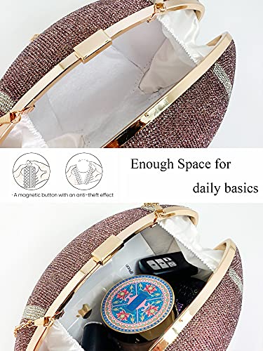 Womens Evening Bags Round Ball Clutch Purse Rhinestone Glitter Crossbody Shoulder Bag