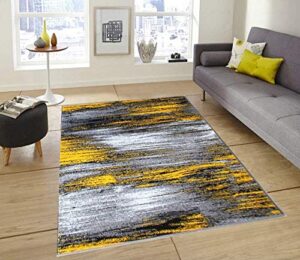 champion rugs modern contemporary rugs for living dining room abstract brush stripes yellow grey black area rug (5’ 3” x 7’ 5”)