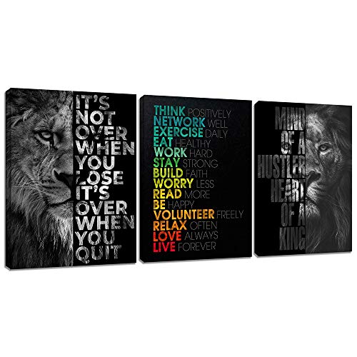 Motivational Office Wall Art Inspirational Canvas Wall Art Hustle Posters Wall Decor Entrepreneur Quote Wall Paintings Picture 3 Pieces Artwork for Bedroom Home Decor Wooden Framed (36”Wx16”H)