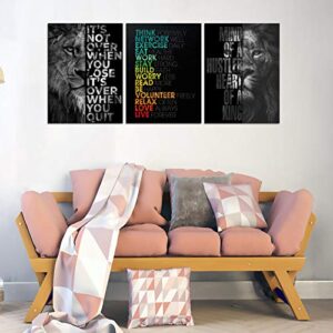 Motivational Office Wall Art Inspirational Canvas Wall Art Hustle Posters Wall Decor Entrepreneur Quote Wall Paintings Picture 3 Pieces Artwork for Bedroom Home Decor Wooden Framed (36”Wx16”H)