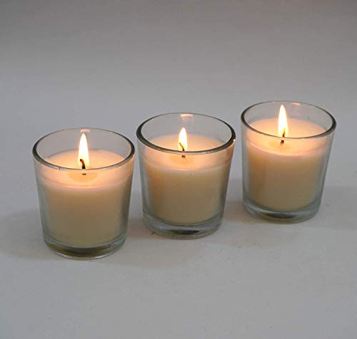 Ampliscent White Scented Glass Votive Candle - Set of 12 | Bulk Pack for Weddings, Bridal Showers or Home Parties and Centerpieces - Sandalwood Vanilla