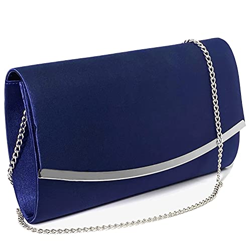 Beilaidisi Women's Evening Bag Envelope Satin Clutch Handbag Party Prom Wedding Purse Shoulder Bag Navy