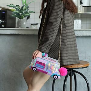 Oweisong Fun Purses for Women Novelty Car Taxi Shaped Crossbody Bag Ice Cream Bus Laser Holographic Shoulder Handbag for Girl