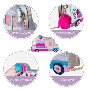 Oweisong Fun Purses for Women Novelty Car Taxi Shaped Crossbody Bag Ice Cream Bus Laser Holographic Shoulder Handbag for Girl