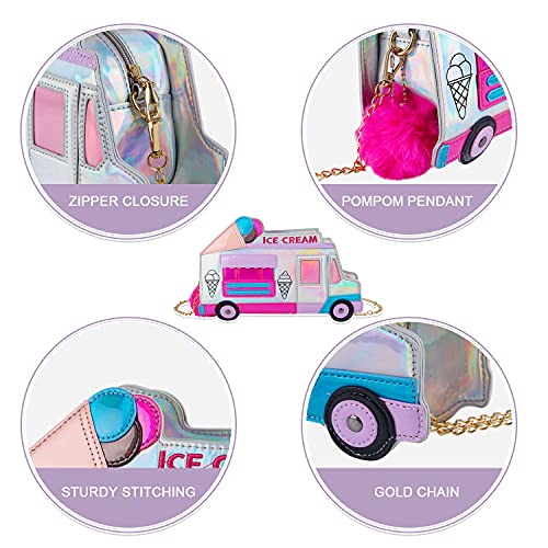 Oweisong Fun Purses for Women Novelty Car Taxi Shaped Crossbody Bag Ice Cream Bus Laser Holographic Shoulder Handbag for Girl