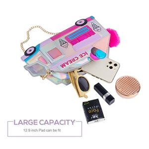 Oweisong Fun Purses for Women Novelty Car Taxi Shaped Crossbody Bag Ice Cream Bus Laser Holographic Shoulder Handbag for Girl