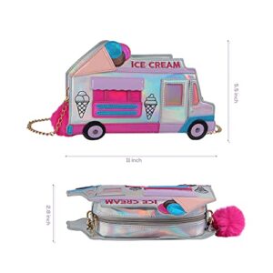 Oweisong Fun Purses for Women Novelty Car Taxi Shaped Crossbody Bag Ice Cream Bus Laser Holographic Shoulder Handbag for Girl