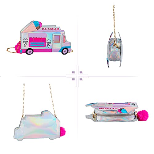 Oweisong Fun Purses for Women Novelty Car Taxi Shaped Crossbody Bag Ice Cream Bus Laser Holographic Shoulder Handbag for Girl