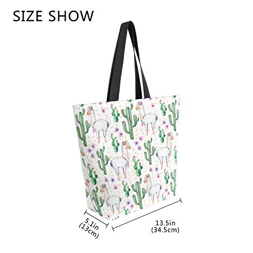 Canvas Shoulder Bag Llama Cactus Flower Large Tote Handbag Travel Satchel for Women Girls