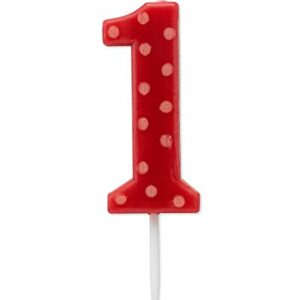 Papyrus Number 1 Birthday Candle, Red Polka Dots (1-Count)