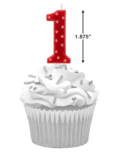 Papyrus Number 1 Birthday Candle, Red Polka Dots (1-Count)