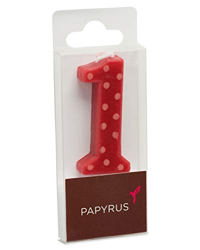 Papyrus Number 1 Birthday Candle, Red Polka Dots (1-Count)