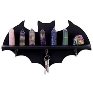 bat shelf coffin shelf crystal shelf spooky floating shelves goth decor bat shelf,wooden gothic decor for home, black hanging wooden shelf for wall, witchy room decor for crystal keys