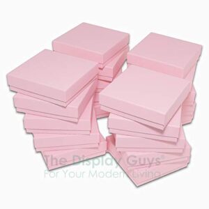 TheDisplayGuys 25-Pack #33 Cotton Filled Cardboard Paper Jewelry Box Gift Case - Pink (3 1/2" x 3 1/2" x 1")