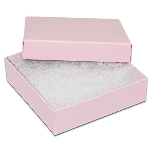 TheDisplayGuys 25-Pack #33 Cotton Filled Cardboard Paper Jewelry Box Gift Case - Pink (3 1/2" x 3 1/2" x 1")