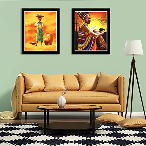 Outus 6 Pieces African Wall Art Painting Ethnic Ancient Retro Canvas Picture Black Woman Ethnic Ancient Theme Diamond Girl for Home Bedroom Bathroom Wall Decor, Unframed