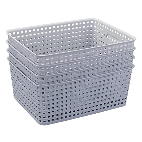 Kiddream 8 Quart Plastic Storage Basket, Woven Storage Basket Bins Set of 4, F