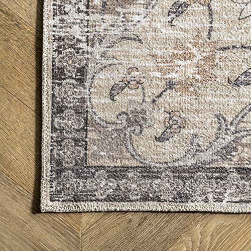 nuLOOM Glenda Machine Washable Faded Medallion Area Rug, 4' x 6', Light Grey