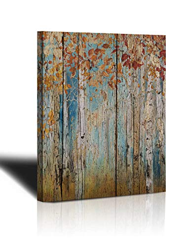 Canvas Wall Art Yellow Tree Forest Landscape Picture Prints, Rustic Modern Birch Trees Nature Woods Abstract Painting Artwork 12"x16" Wood Gallery and Framed for Home Office Living Room Bedroom Decor