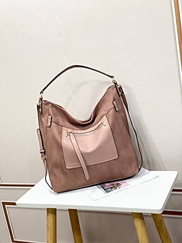 Hobo Bags for Women Leather Embossed Pink Large Crossbody Bag Womens Casual Hobo Purses and Handbags Tote Shoulder Bags