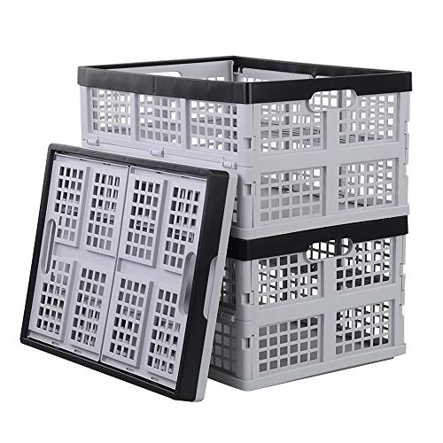 Xowine 30 L Plastic Collapsible Storage Crate, 3-Pack Stacking Folding Storage Crates, Gray, F