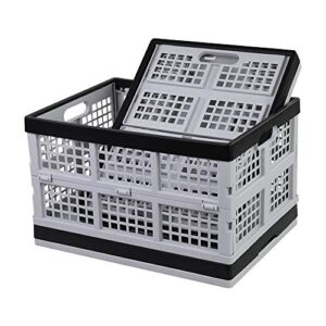 Xowine 30 L Plastic Collapsible Storage Crate, 3-Pack Stacking Folding Storage Crates, Gray, F