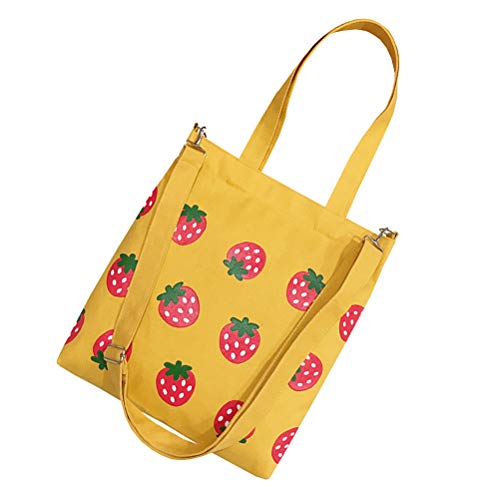 Amosfun hobo Bag Crossbody 1 Pc Canvas Bag Strawberry Printed Woman Crossbody Bag Shoulder Bag (Yellow)