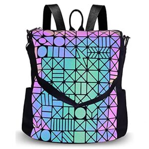 dbmgb irregular geometric luminous backpack bag, reflective handbags, noctilucent totes shopping rucksack, grid knapsack, for lady womens girls men,color 1