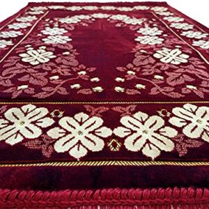 EDUS Turkish Muslim Prayer Rug, Gifts 99 Prayer Beads and Kufi Hats for Men, Islamic Prayer Mat for Men Women and Kids, Portable Velvet Carpet, Great Ramadan Gifts (F. Claret Red)