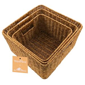 myhomebody wicker storage basket | storage cubes, storage baskets for organizing | wicker baskets for storage organizer | woven basket for organization and storage | tan, set of 3