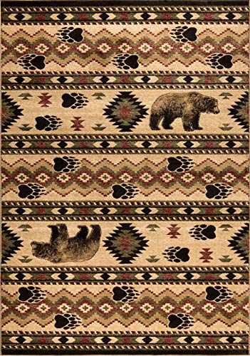 GAD Great American Distributors Cabin Lodge Tribal Southwestern Cozy Area Rug - Beige, Brown, Red - Animal Themed, Bear - Living Room Rug - Hallway, High Traffic - Stain Fade Resistant (5'3"x 7'6")