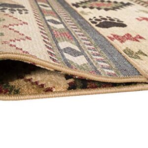 GAD Great American Distributors Cabin Lodge Tribal Southwestern Cozy Area Rug - Beige, Brown, Red - Animal Themed, Bear - Living Room Rug - Hallway, High Traffic - Stain Fade Resistant (5'3"x 7'6")