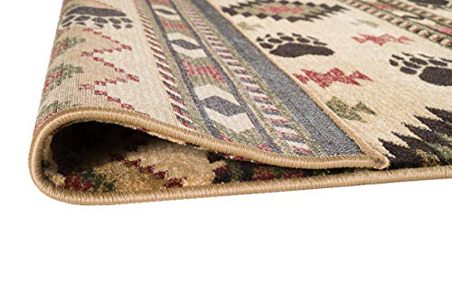 GAD Great American Distributors Cabin Lodge Tribal Southwestern Cozy Area Rug - Beige, Brown, Red - Animal Themed, Bear - Living Room Rug - Hallway, High Traffic - Stain Fade Resistant (5'3"x 7'6")