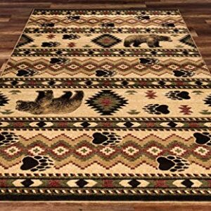 GAD Great American Distributors Cabin Lodge Tribal Southwestern Cozy Area Rug - Beige, Brown, Red - Animal Themed, Bear - Living Room Rug - Hallway, High Traffic - Stain Fade Resistant (5'3"x 7'6")