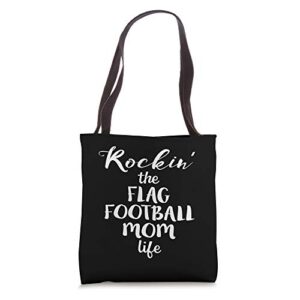 rockin’ the flag football mom life funny novelty tote bag