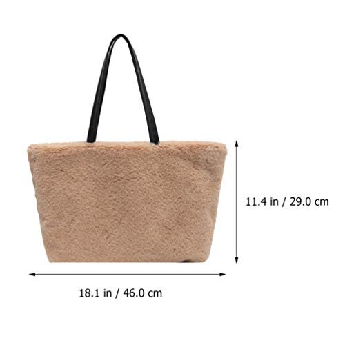 VALICLUD Large Work Tote Large Faux Fur Handbag Plush Bucket Tote Hobo Bag Oversize Fuzzy Fluffy Handle Satchel Fashion Shoulder Bag for Women Womens Laptop Tote