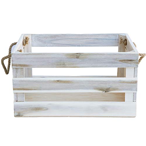 White Wooden Crates Decorative Set with Chalk Face and Rope Handles, Rustic Storage Crates (18 and 15 Inch)