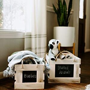 White Wooden Crates Decorative Set with Chalk Face and Rope Handles, Rustic Storage Crates (18 and 15 Inch)