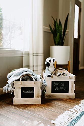 White Wooden Crates Decorative Set with Chalk Face and Rope Handles, Rustic Storage Crates (18 and 15 Inch)