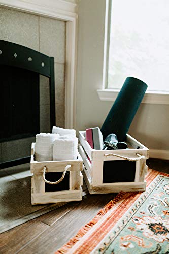 White Wooden Crates Decorative Set with Chalk Face and Rope Handles, Rustic Storage Crates (18 and 15 Inch)