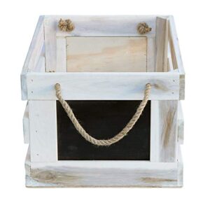 White Wooden Crates Decorative Set with Chalk Face and Rope Handles, Rustic Storage Crates (18 and 15 Inch)