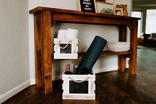 White Wooden Crates Decorative Set with Chalk Face and Rope Handles, Rustic Storage Crates (18 and 15 Inch)